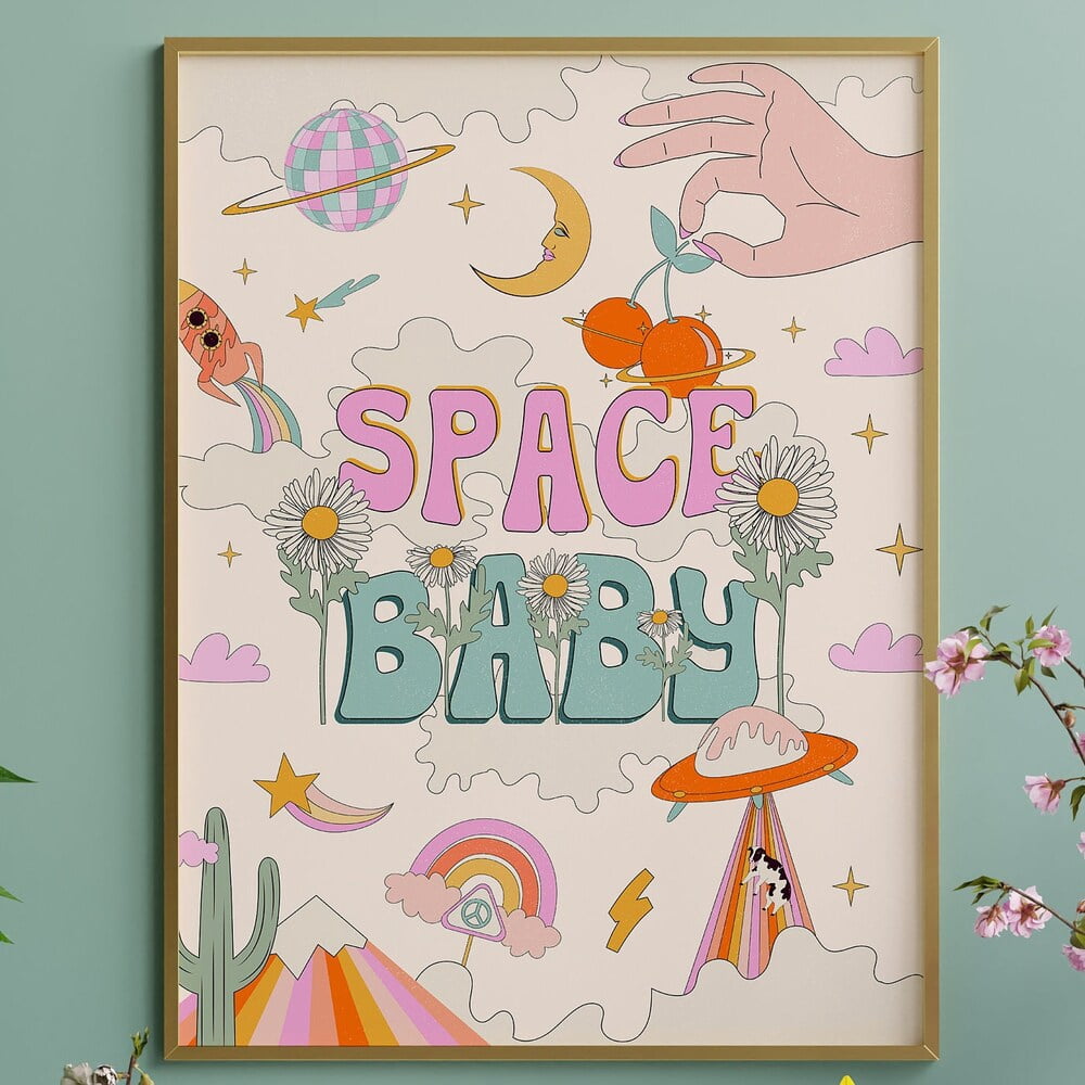 Kna Prints - Space Baby Art, Hippie 60S 70S Poster, Trippy Dorm Decor ...