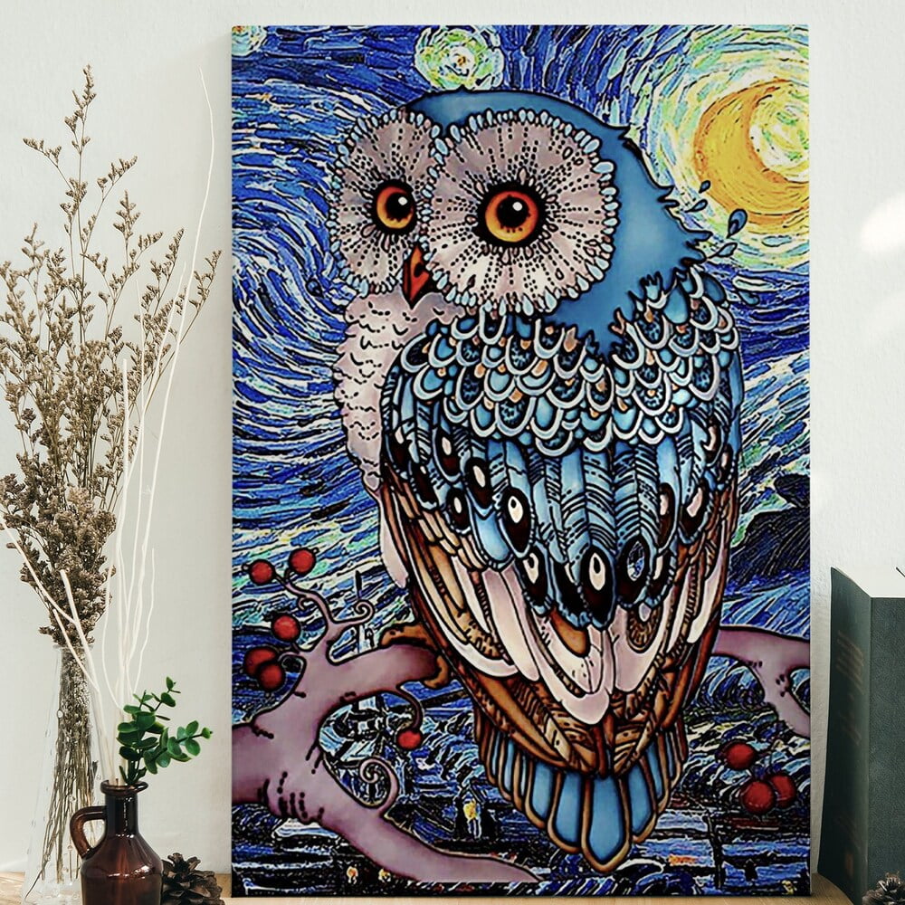 Kna Prints - Starry Night Owls Colorful Owl Diamond Painting Poster ...