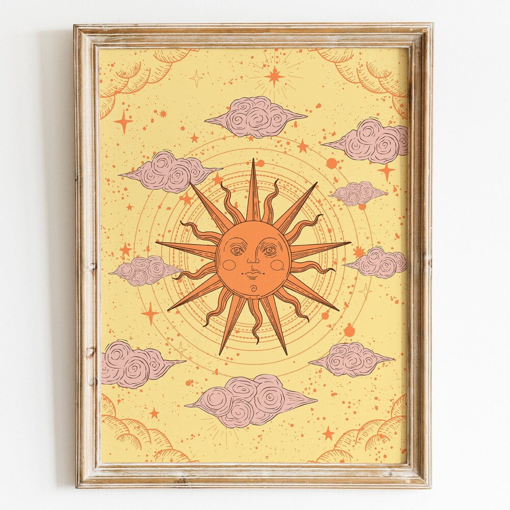Kna Prints - Sun Poster, Retro Sun Print, Vintage 70S Poster, Celestial ...