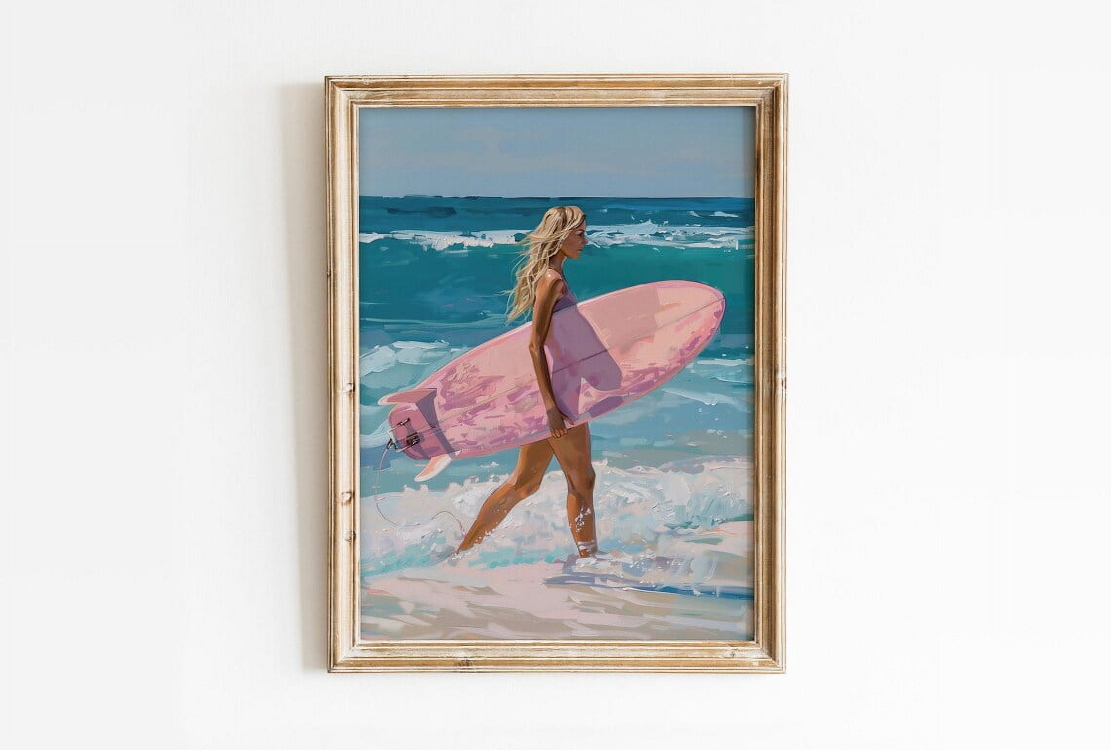 Kna Prints - Surfer Girl Preppy Wall Art, Girly Pink Surfboard , Beachy ...