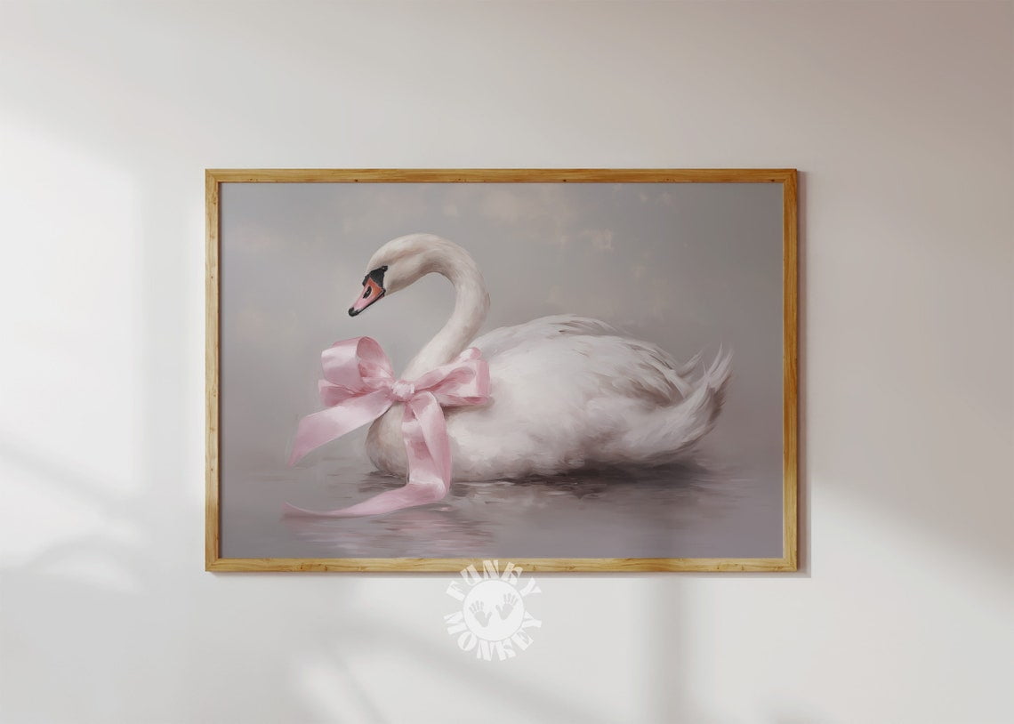 Kna Prints - Swan With Pink Bow Printprints, Coquette Room Decor ...