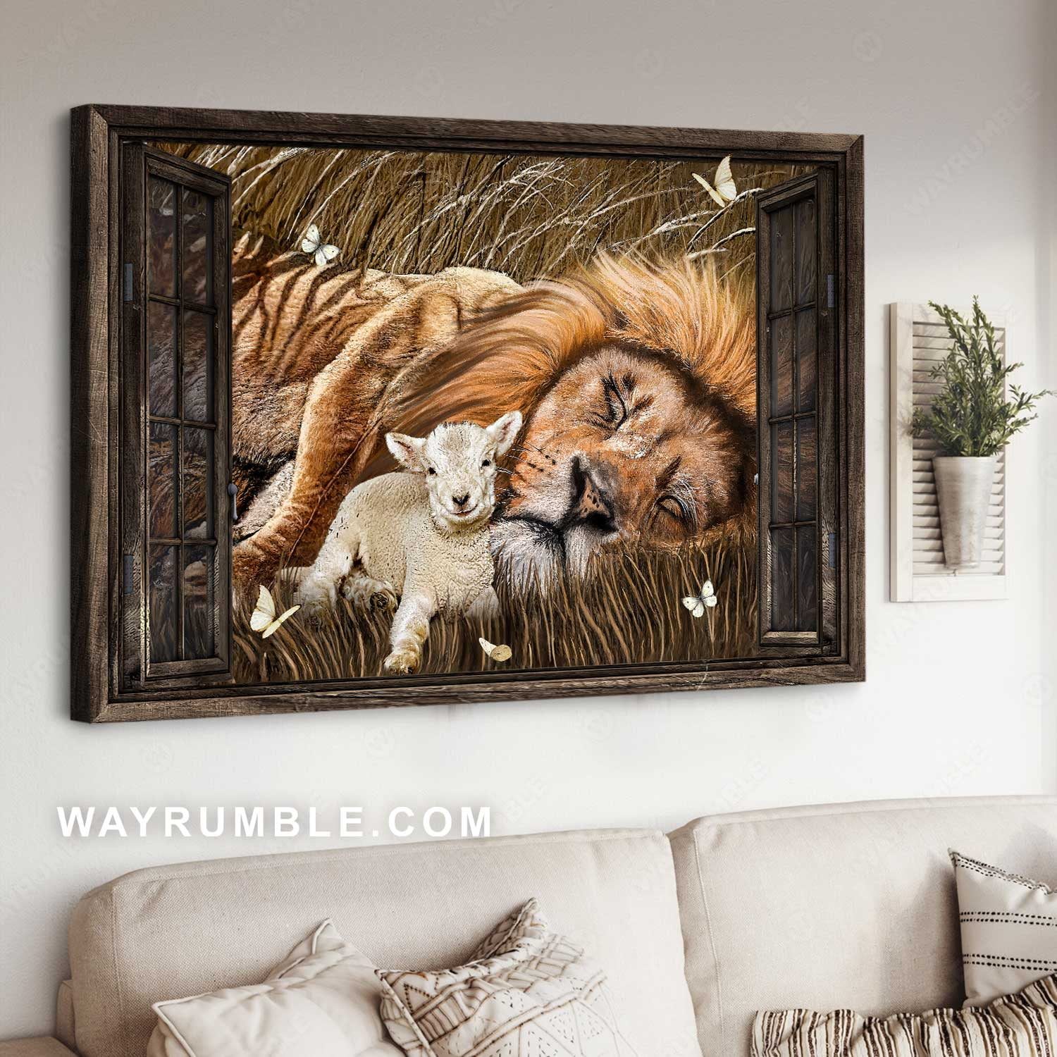 Kna Prints - Sweet Dream, Sleeping Lion, Little Lamb, Beautiful Scene - Jesus Landscape Poster ...