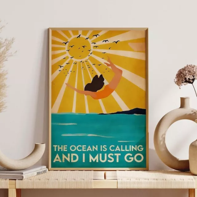 Kna Prints - Swimming Girl Poster, The Ocean Is Calling And I Must Go ...