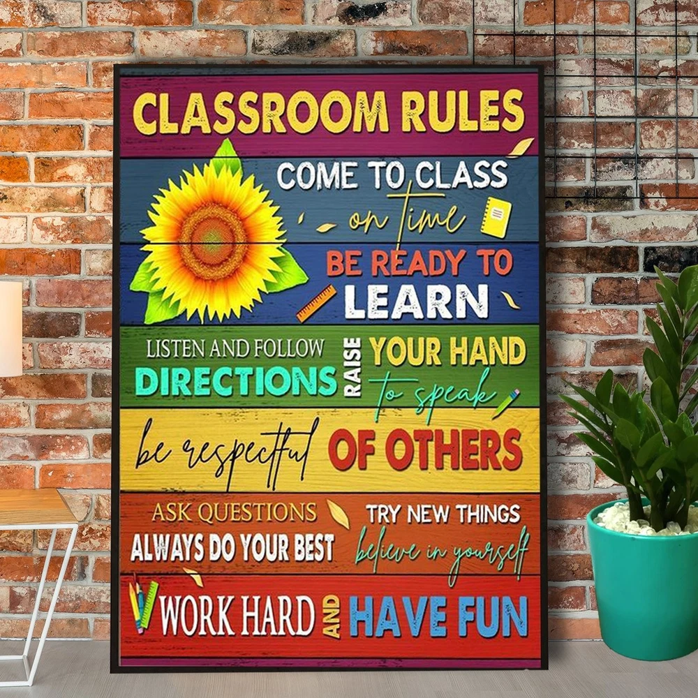 Kna Prints - Teacher Classroom Rules Be Ready To Learn Sunflower Ruler ...