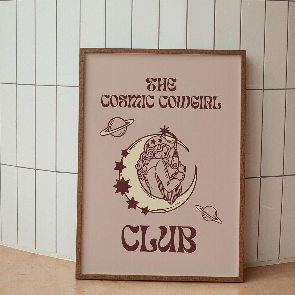 Kna Prints - The Cosmic Cowgirl Club Retro Print Space Cowgirl Wall Art ...