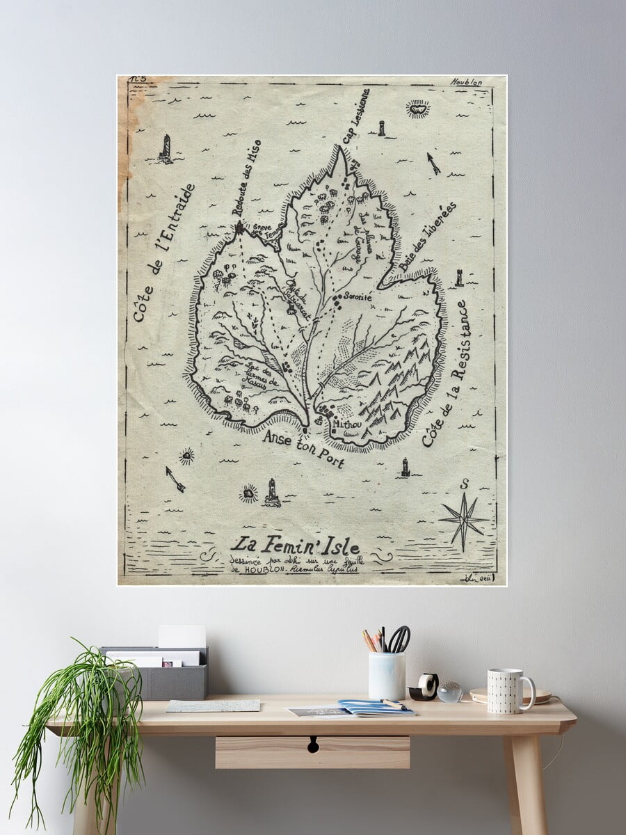 Kna Prints - The Feminist Island - Vintage Map For Home Decor, Living ...