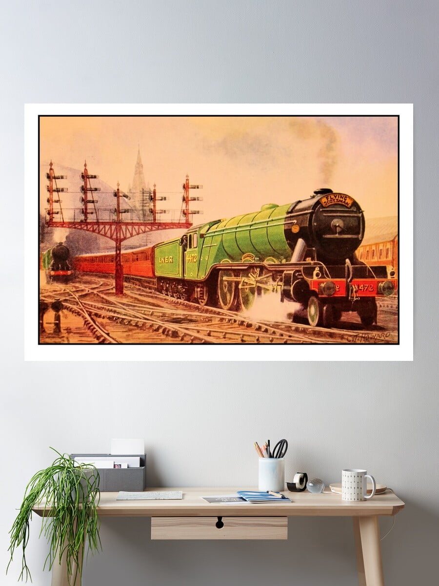 Kna Prints - The Flying Scotsman, Vintage Train Watercolour For Home ...