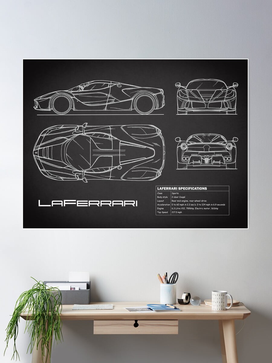 Kna Prints - The Laferrari Blueprint Poster, UNFRAMED-12x18 - Walmart.com