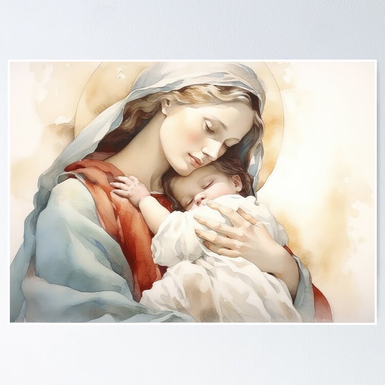 Kna Prints - The Virgin Mary And Baby Jesus Poster Wall Art Print For ...