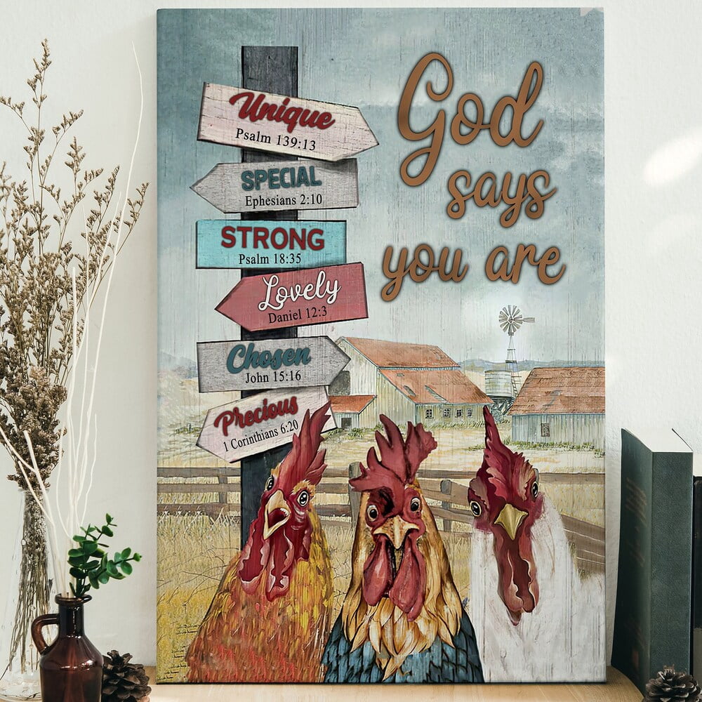 Kna Prints - Three Chickens On Farm God Says You Are Poster, Chicken ...