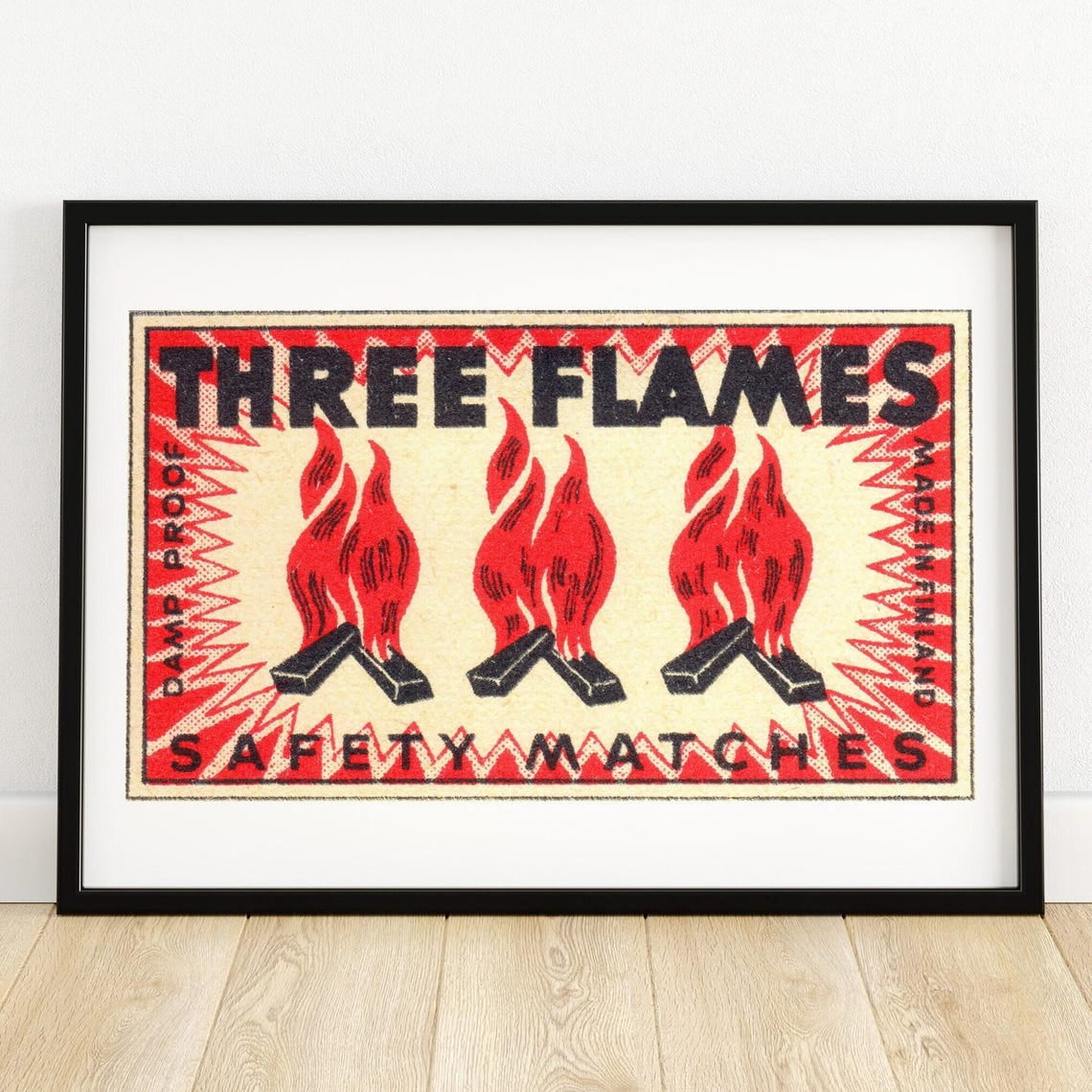 Kna Prints - Three Flames Matchbox Art Print Vintage Style Collectible ...
