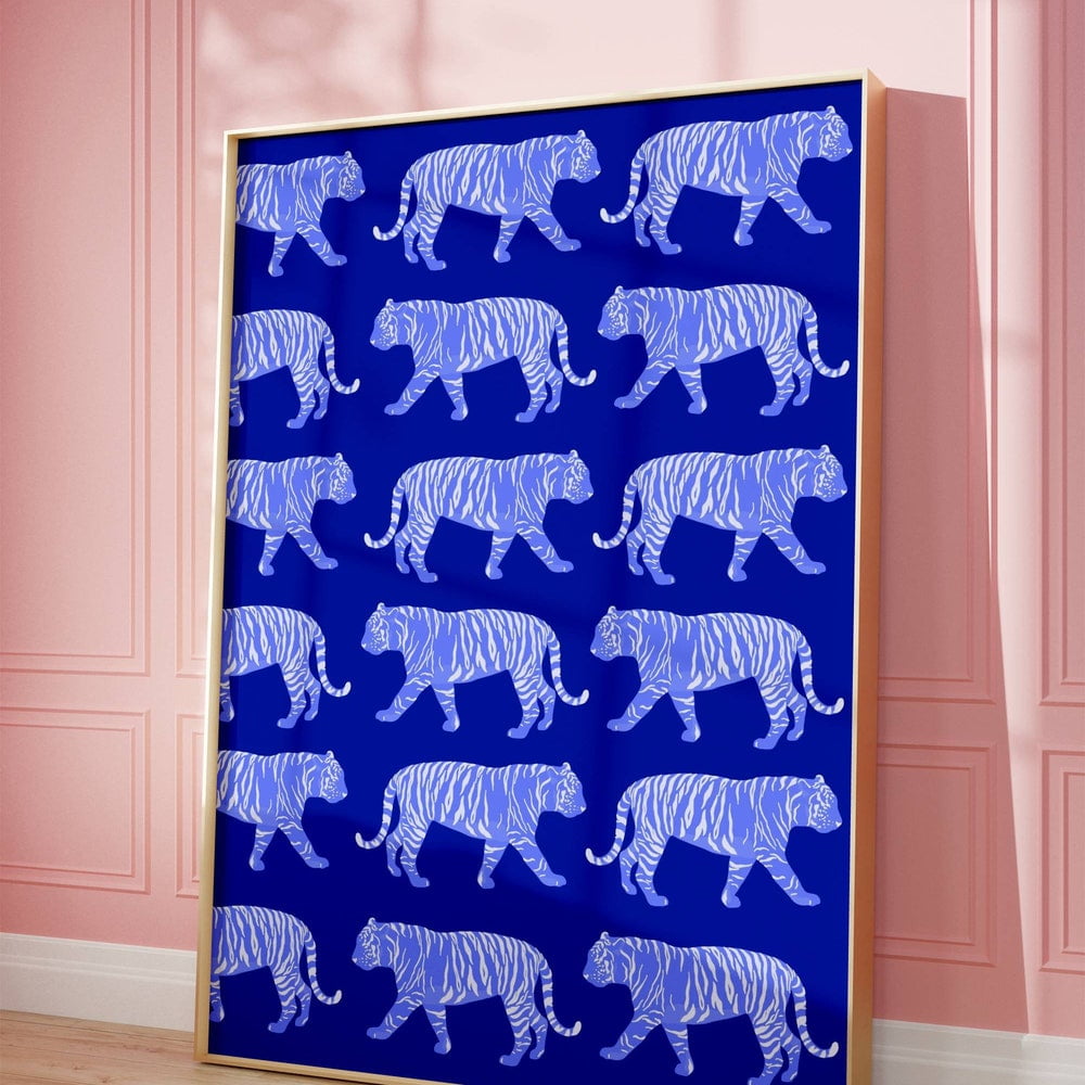 Kna Prints - Tiger Painting Animal Print, Retro 70S Art, Blue Wall Art ...