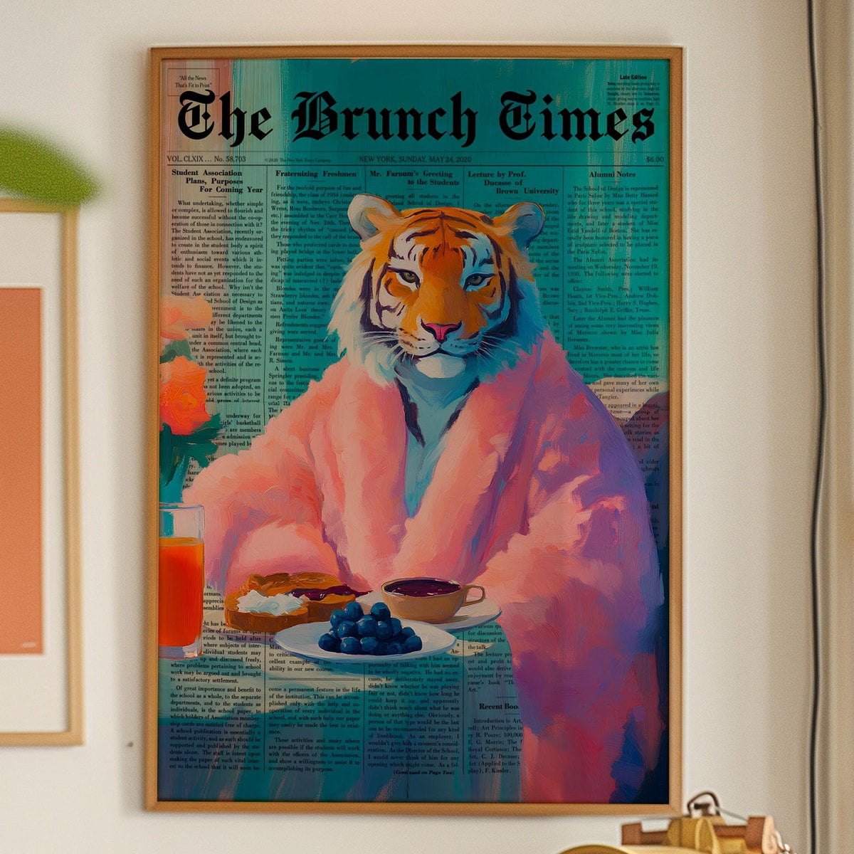 Kna Prints - Tiger Poster, Maximalist Art, Brunch Poster, Preppy Print ...