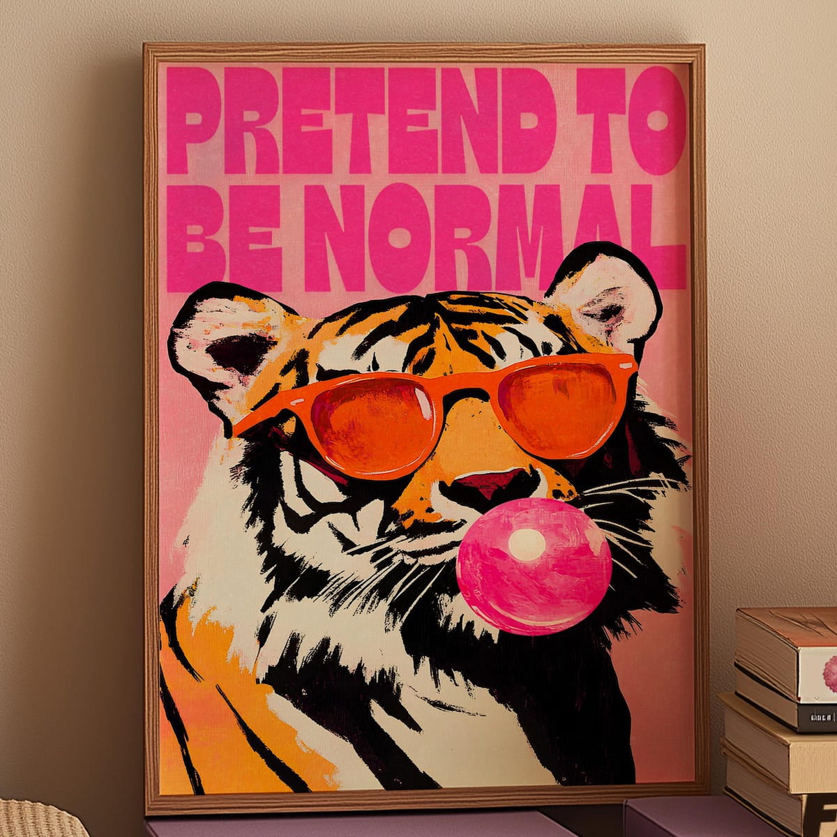Kna Prints - Tiger Poster, Pink Wall Art, Maximalist Art, Preppy Poster ...