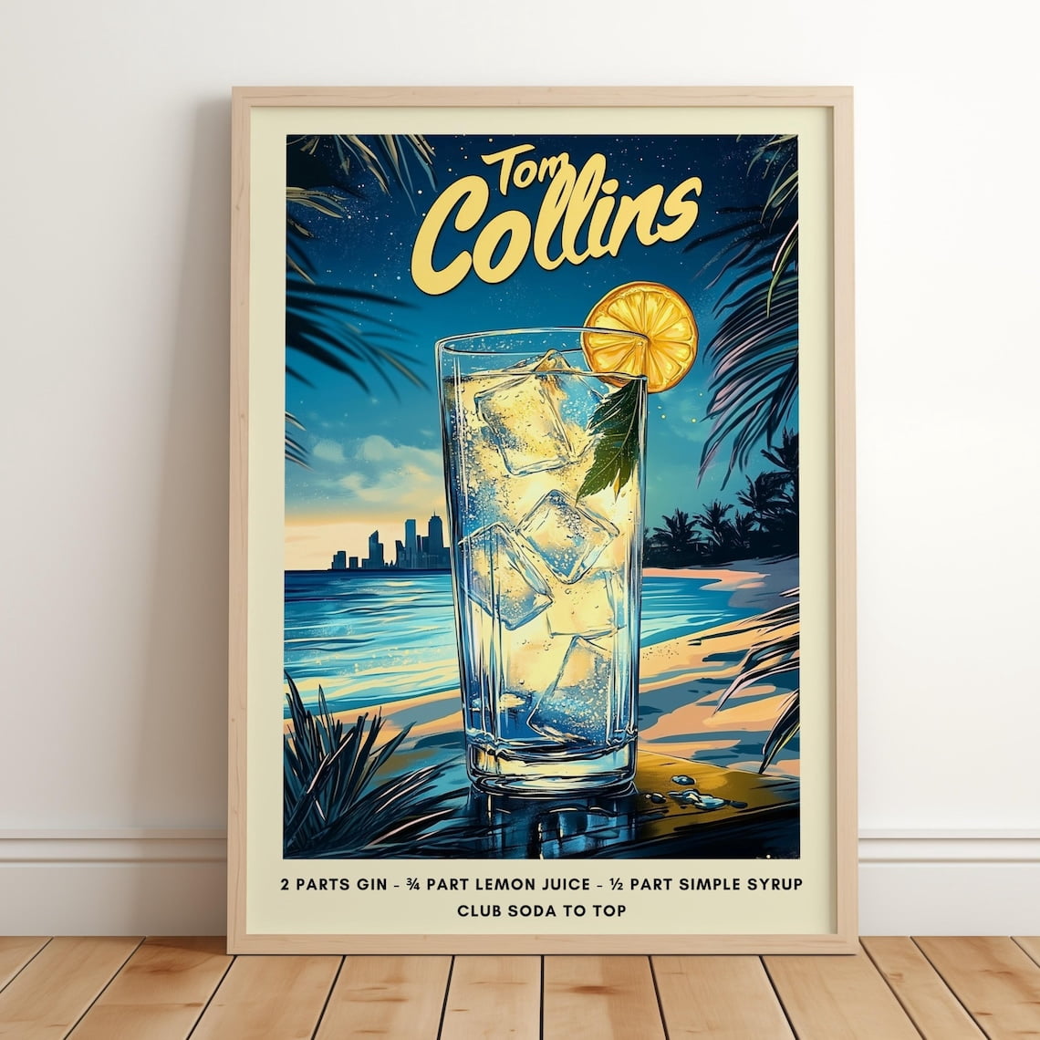Kna Prints - Tom Collins Art Print, Retro Cocktail Print, Bar Cart ...