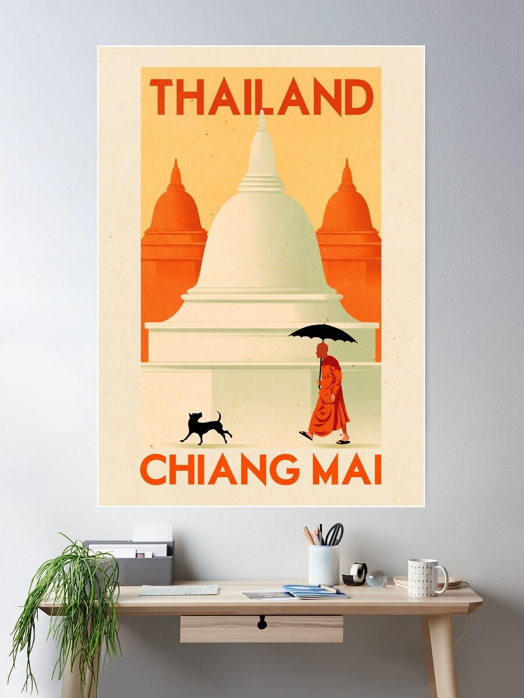 Kna Prints - Travel Poster - Chiang Mai Thailand Poster, UNFRAMED-12x18 ...