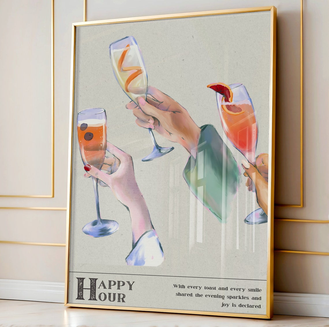 Kna Prints - Trendy Happy Hour Poster, Cocktail Illustration Print, Bar ...