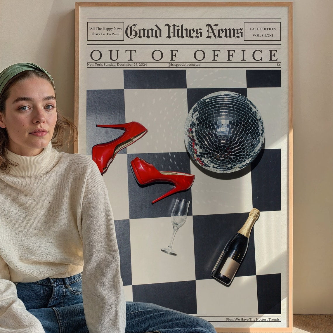 Kna Prints - Trendy Newspaper Print, Out Of Office Poster, Disco Ball ...