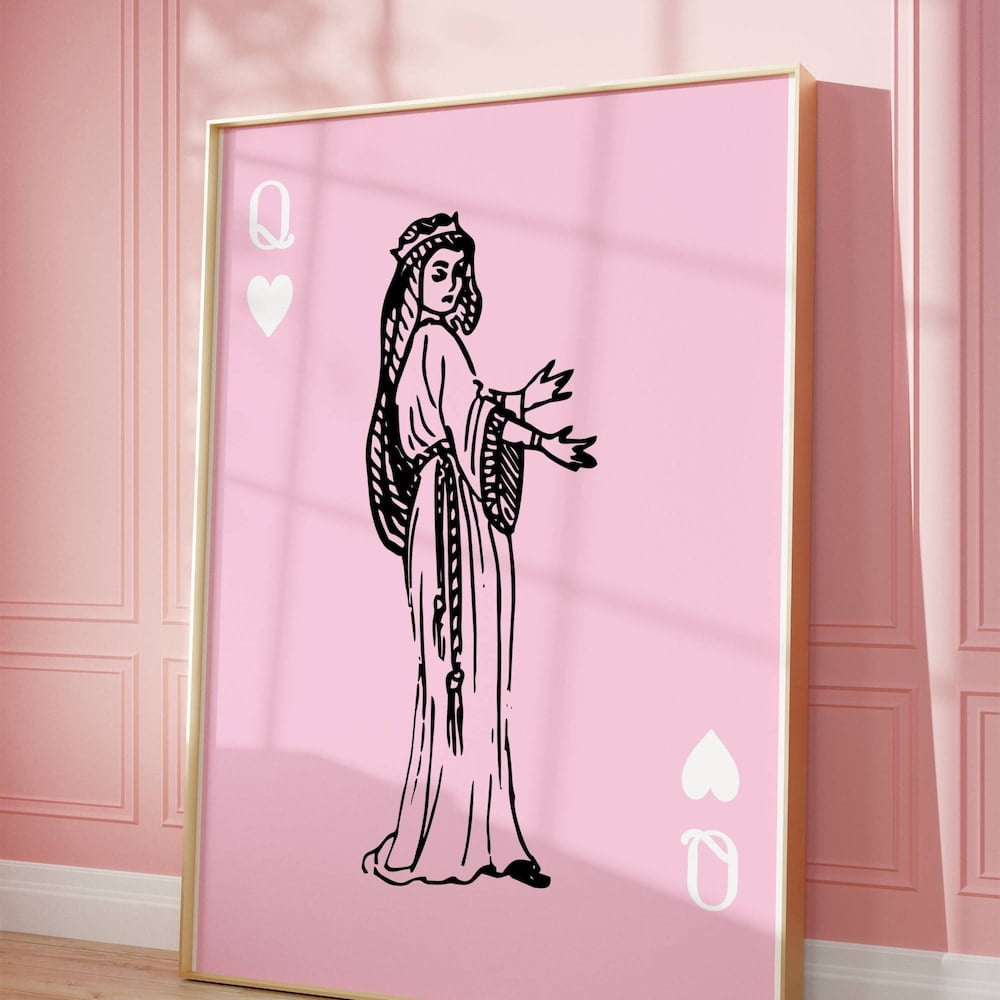 Kna Prints - Trendy Queen Of Hearts Card Print, Aesthetic Queen Line ...