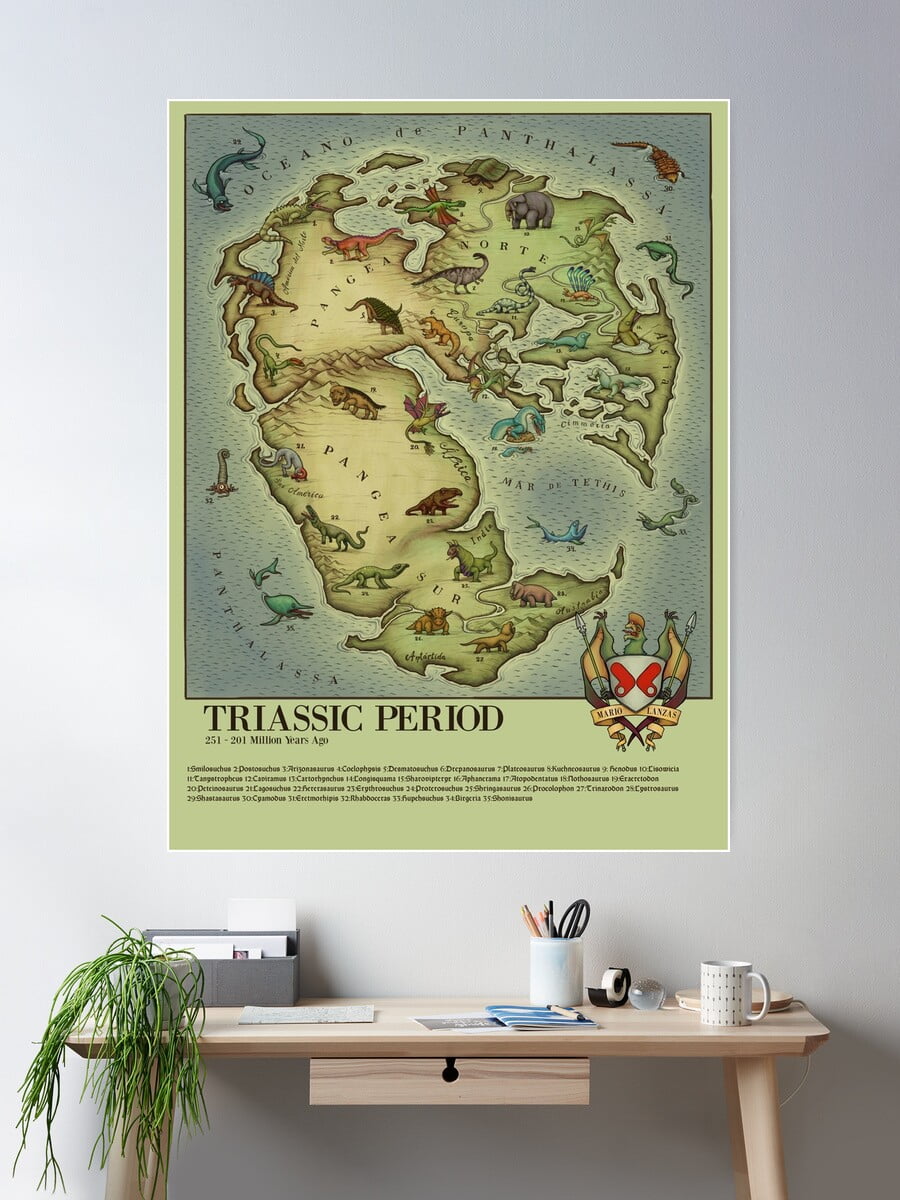 Kna Prints - Triassic Period Map (Vintage Syle) Medieval Bestiary ...