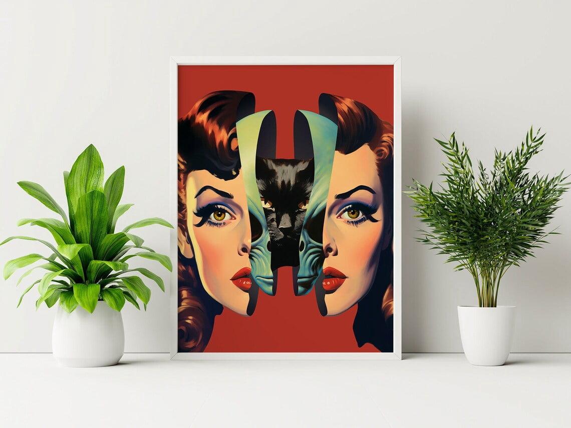 Kna Prints - True Identity ( Cat , Surreal Alien Art, Collage Art Print ...