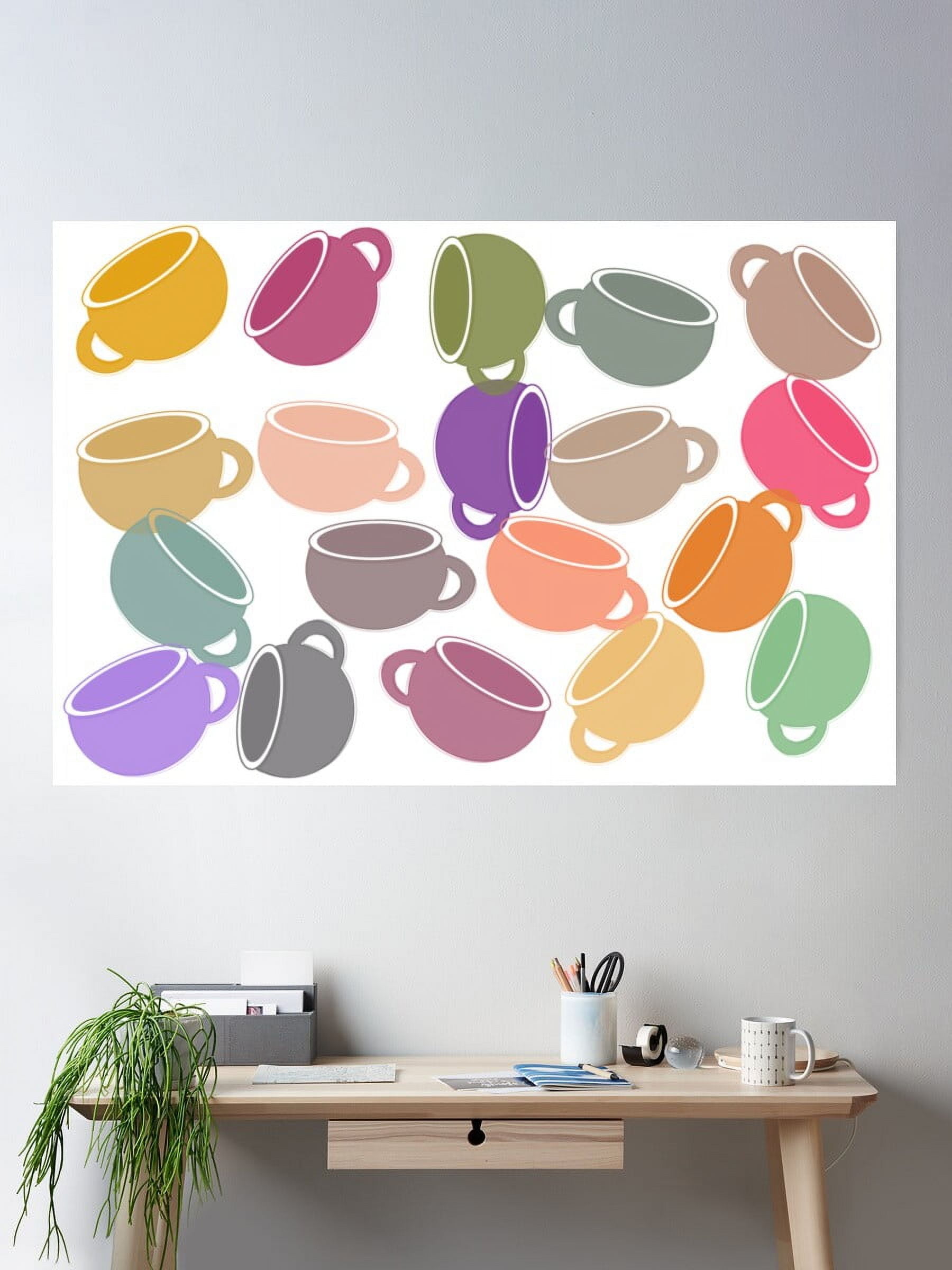 Kna Prints - Tumbling Coffee Cups Poster Wall Art, Modern Wall Decor ...