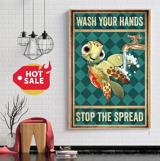 Kna Prints - Turtle Wash Your Hands Stop The Spread Poster Wall Art ...