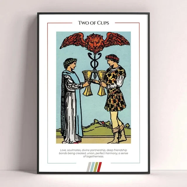 Kna Prints - Two Of Cups Tarot Card Poster, Tarot Art Print, Tarot Card Printable Poster For ...