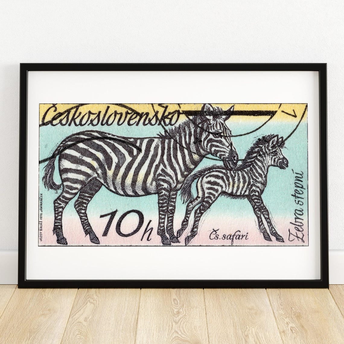 Kna Prints - Two Zebras - Vintage Czech Art - Postage Stamp Print ...
