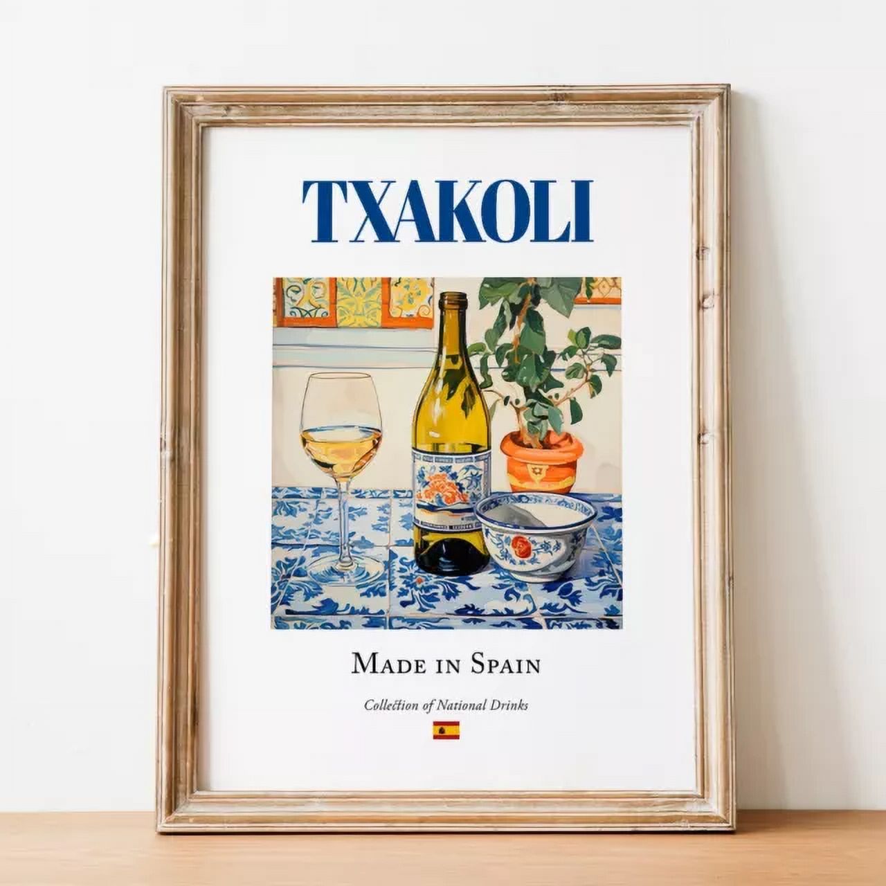 Kna Prints - Txakoli Maiolica Tile Print, Basque Wine Poster, Kitchen ...