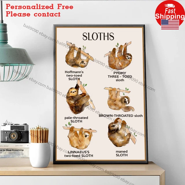 Kna Prints - Types Of Sloths Poster, Sloth Lover Home Decor, Sloth ...