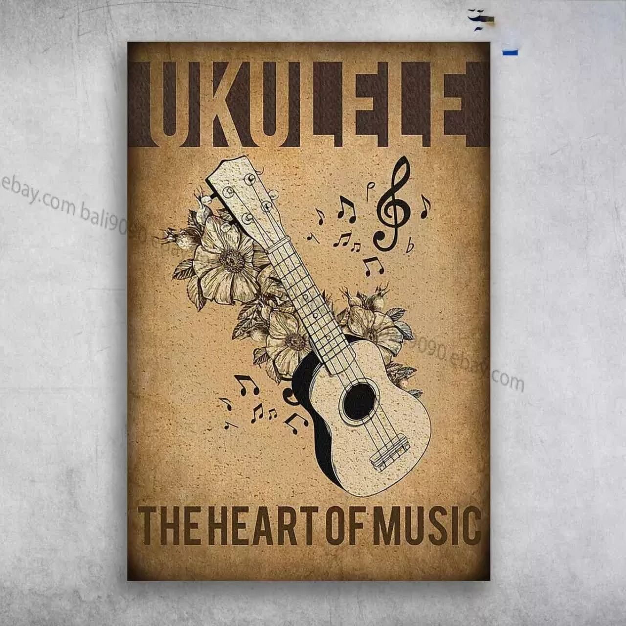 Kna Prints - Ukulele - The Heart Of Music Home Decor, Vintage Art Print ...