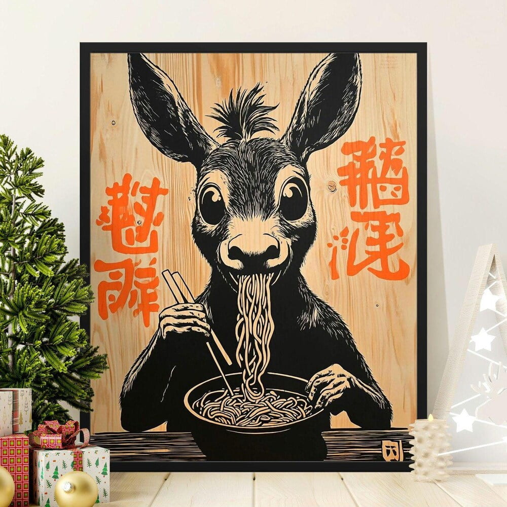 Kna Prints - Unique Donkey Eating Noodles Poster, Retro Poster Print ...
