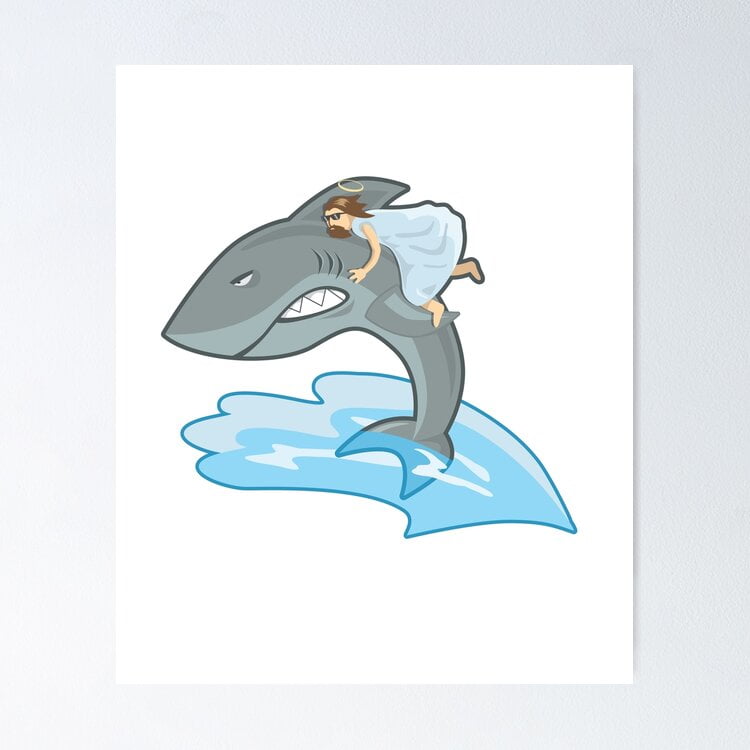 Kna Prints - Unny Jesus Riding Shark Christian Sharks Poster Wall Art ...