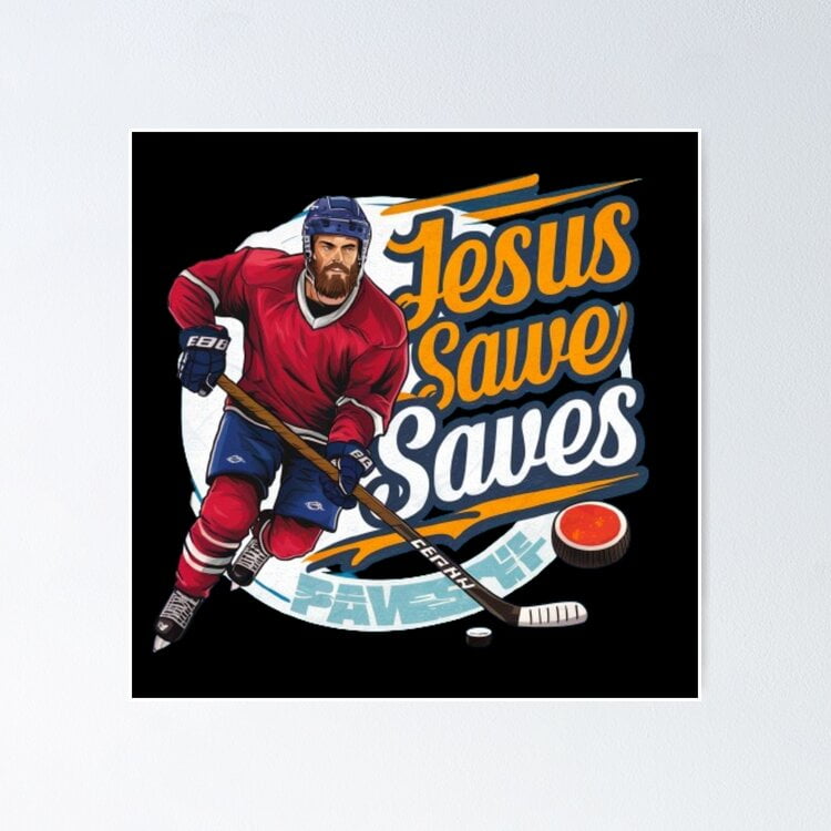 Kna Prints - Unny Jesus Saves Qoute Hockey Poster Wall Art Print For ...