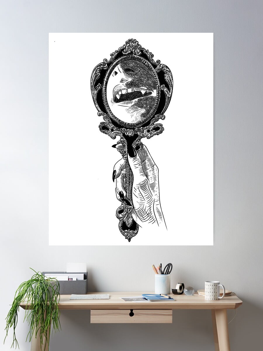 Kna Prints - Vampire Reflection On Handheld Antique Mirror - Vampy Goth ...