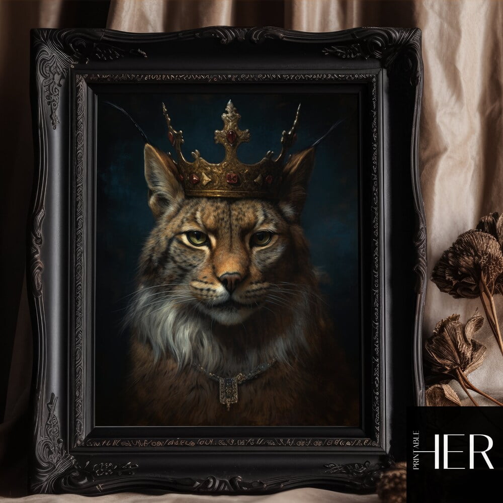 Kna Prints - Victorian Portrait Of Lynx In Crown Dark Cottagecore ...
