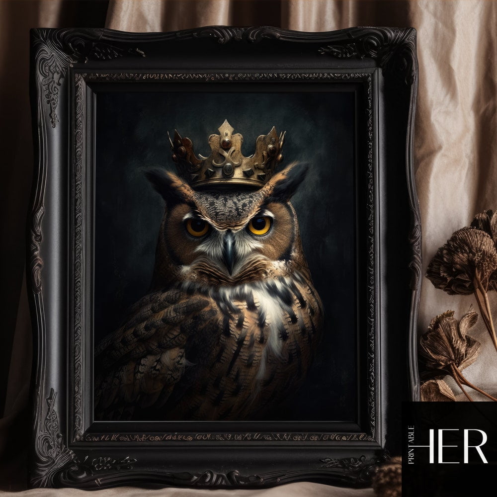 Kna Prints - Victorian Portrait Of Owl In Crown Dark Cottagecore ...