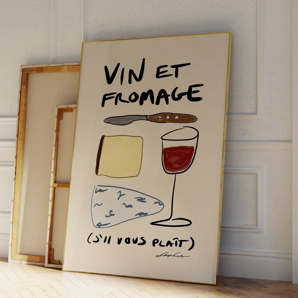 Kna Prints - Vin Et Fromage Print, Retro Wine Print, Bar Cart Art ...