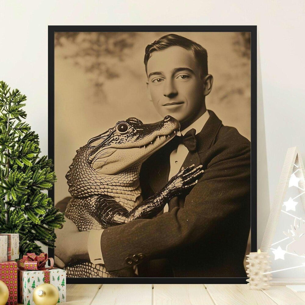 Kna Prints - Vintage Alligator Hug Poster, Man And Alligator Friendship ...