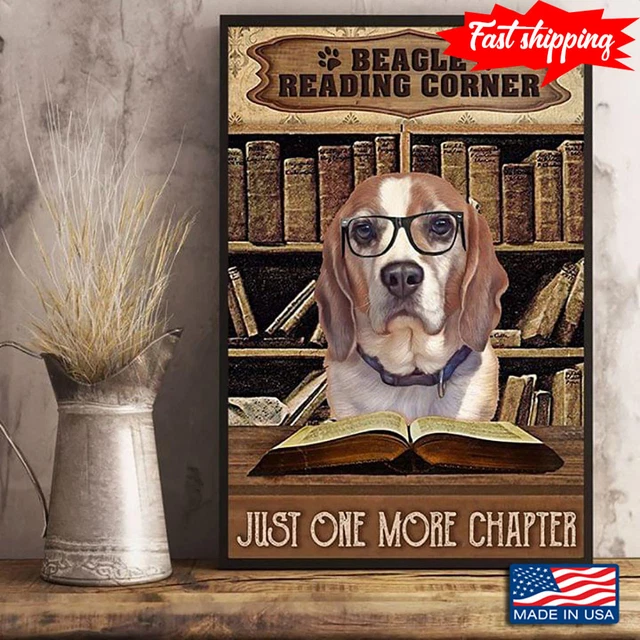 Kna Prints - Vintage Beagle Wearing Glasses &Amp Reading Book Beagle ...
