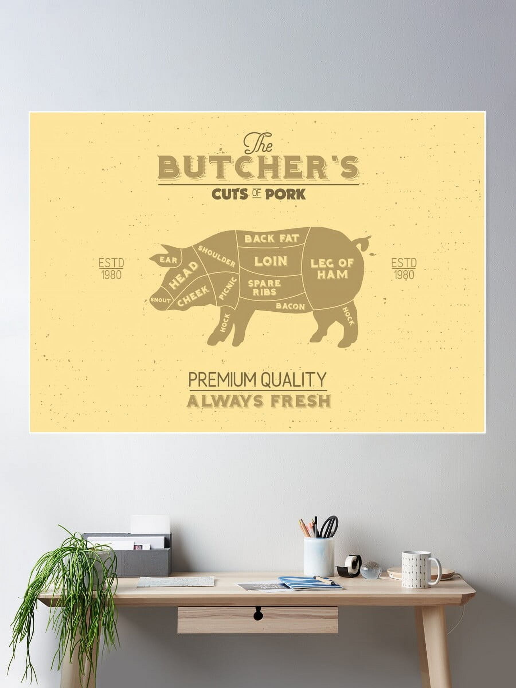 Kna Prints - Vintage Butcher Shop Cuts Of Pork For Home Decor, Living ...