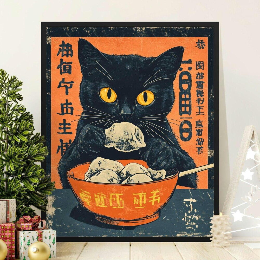 Kna Prints - Vintage Cat Poster, Retro Cat Wall Art, Asian Cuisine ...