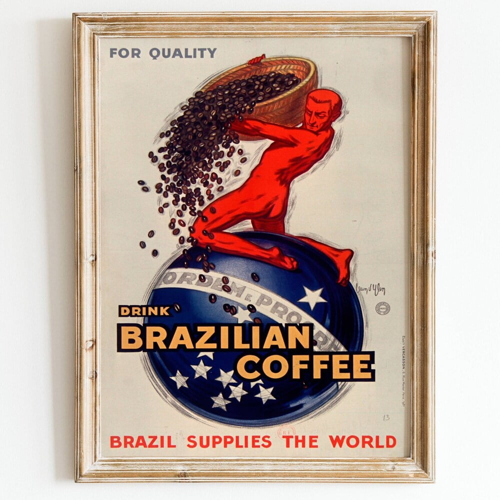 Kna Prints - Vintage Coffee Poster Antique Brazilian Coffee Ad Poster ...