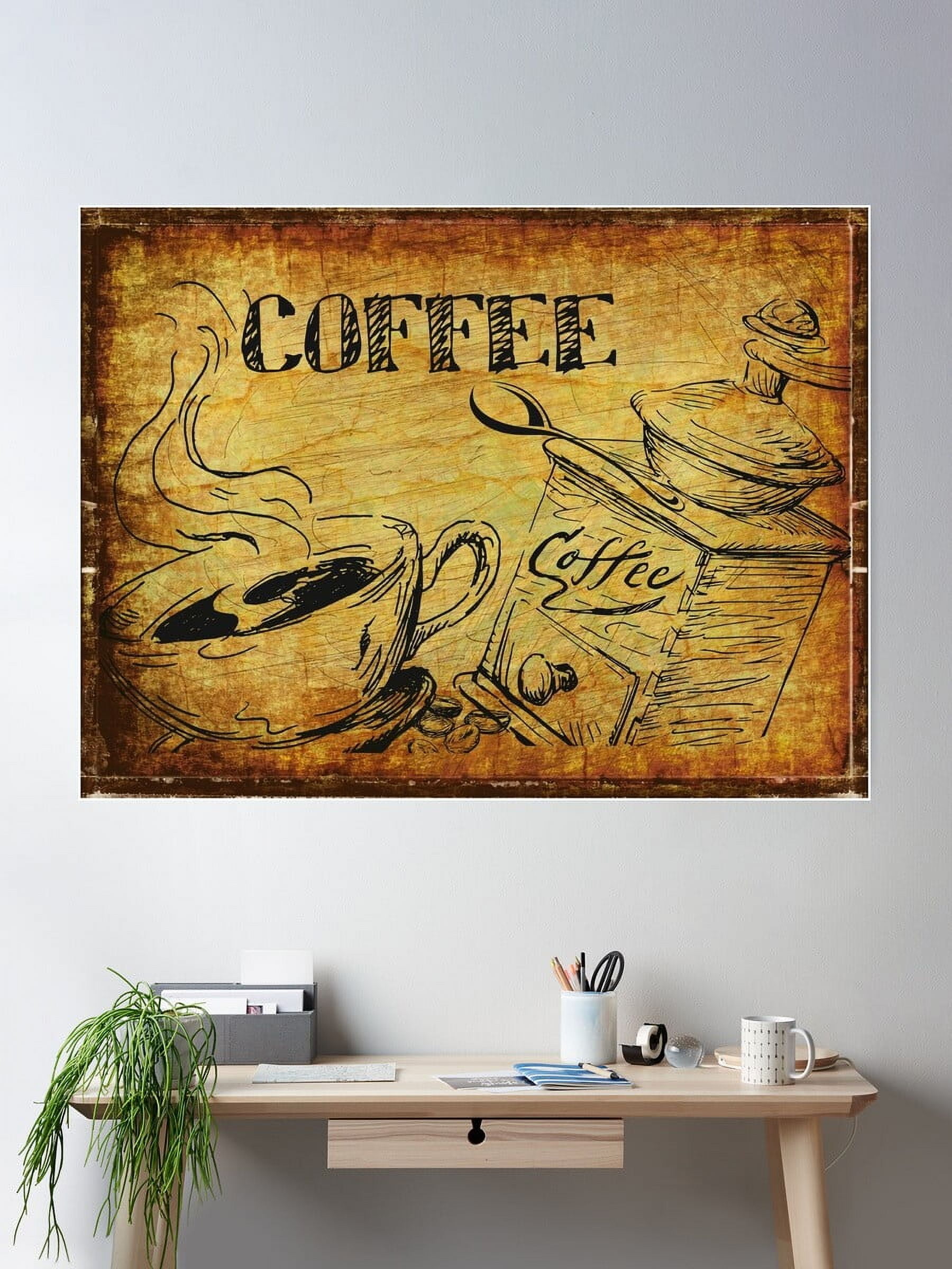 Kna Prints - Vintage Coffee Sign Poster Wall Art, Modern Wall Decor For ...