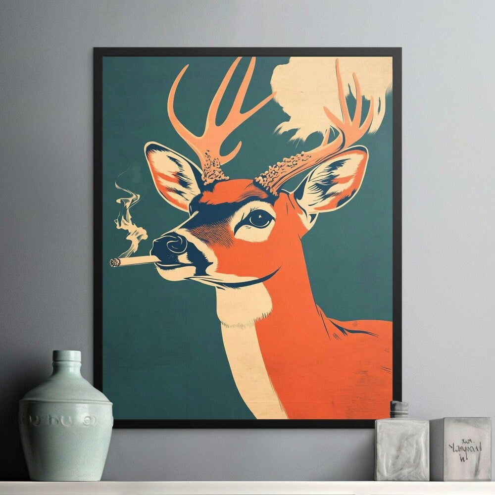 Kna Prints - Vintage Deer Poster Print, Smoking Deer Poster, Unique ...
