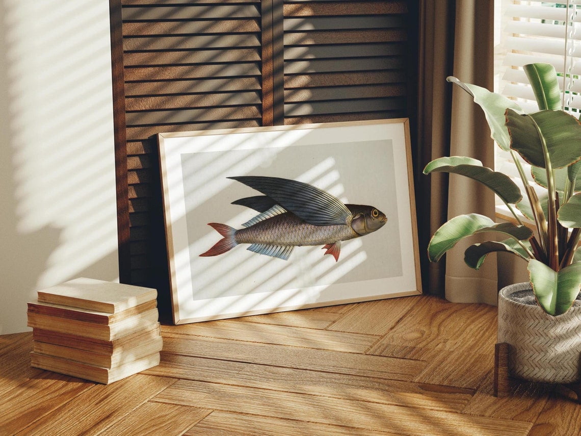 Kna Prints - Vintage Flying Fish Print Fishing Gift For Dad Fish Art ...