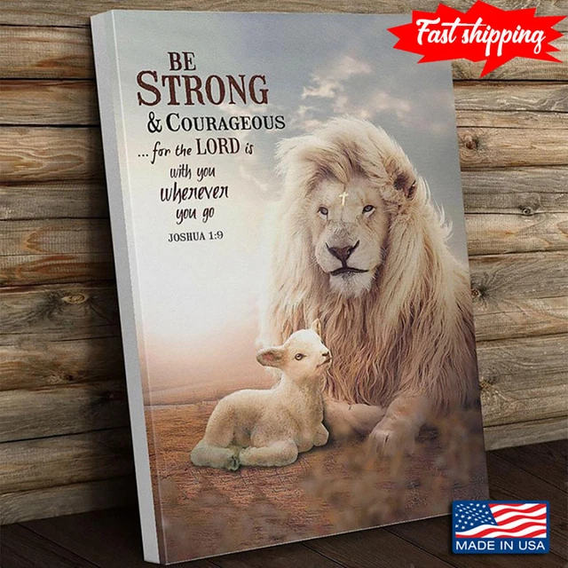 Kna Prints - Vintage Lion And Lamb Joshua 19 Be Strong &Amp ...