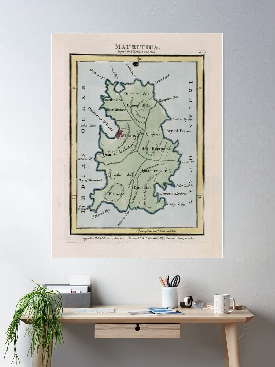 Kna Prints - Vintage Mauritius Map (1801) For Home Decor, Living Room ...