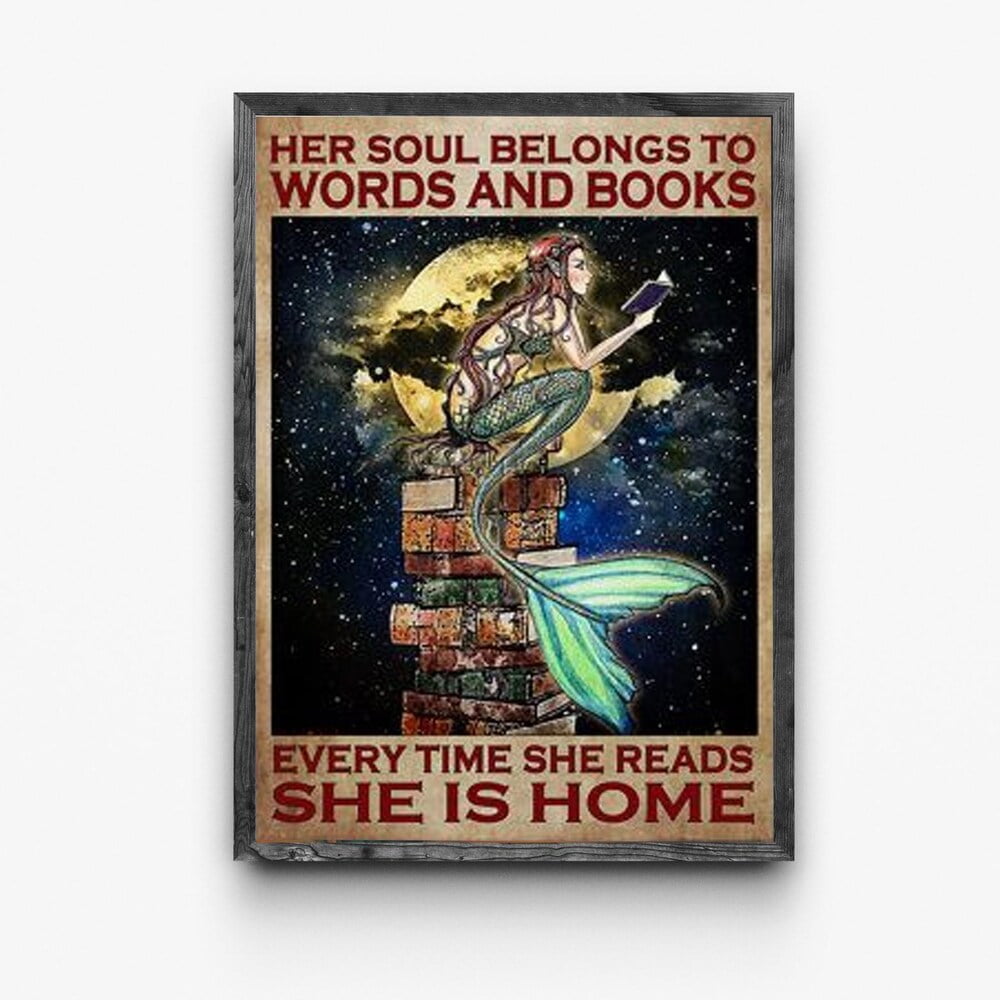Kna Prints - Vintage Mermaid Reading Books - Her Soul Belongs To Words ...